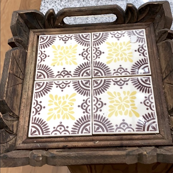 handcarved | Dining | Rustic Vintage Tile Inset Tray | Poshmark